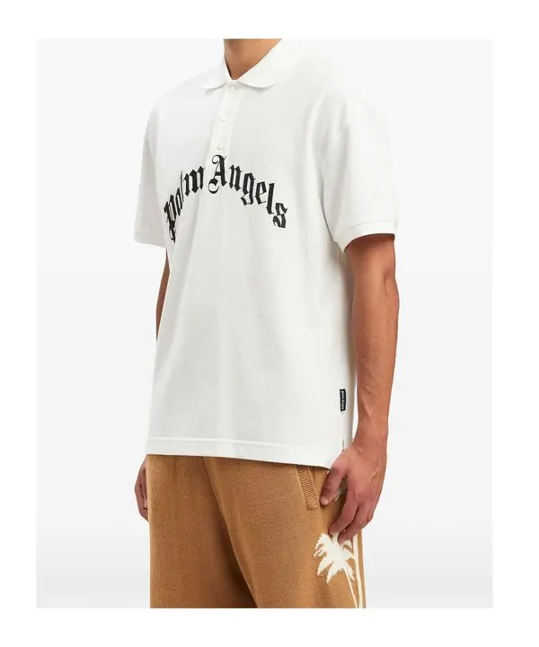Palm Angels Curved Logo Embroidered Polo Shirt