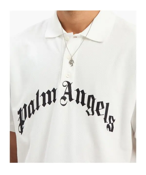 Palm Angels Curved Logo Embroidered Polo Shirt