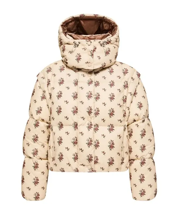 Moncler Torcol Hooded Floral Print Down Jacket