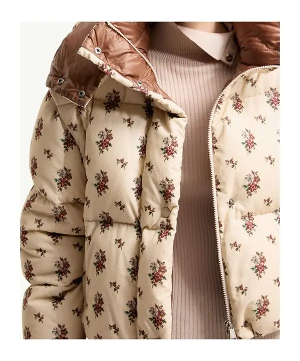 Moncler Torcol Hooded Floral Print Down Jacket