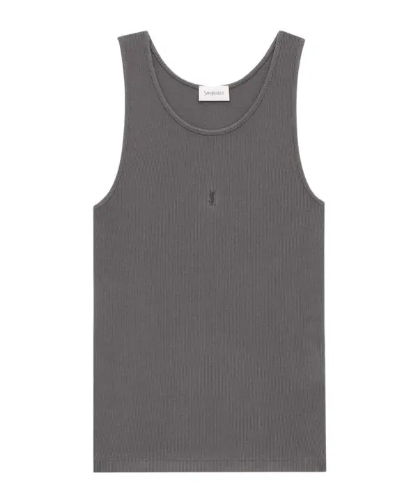 Saint Laurent Cassandre Ribbed Tank Top - Anthracite