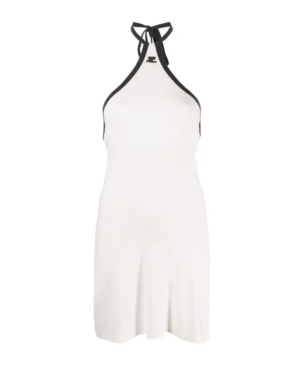 COURREGES Logo Embroidered Cotton Mini Dress - White