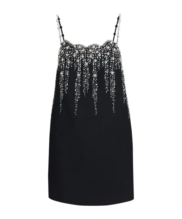 Valentino Garavani Embellished Crepe Couture Short Dress With Lace Trim - Black