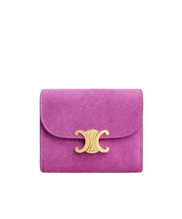 Celine Small Flap Wallet Triomphe In Suede Calfskin