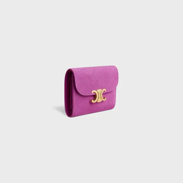 Celine Small Flap Wallet Triomphe In Suede Calfskin