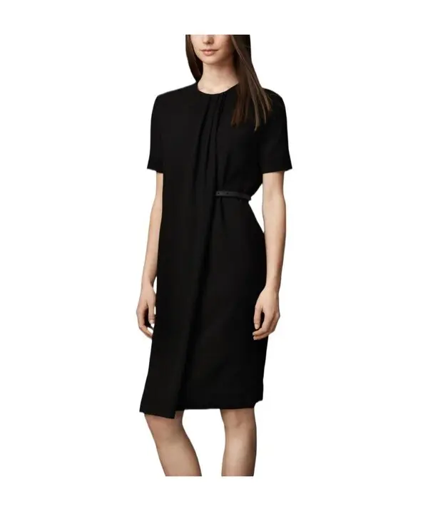 Burberry Round Neck Short Sleeve Belted Dress - Black
