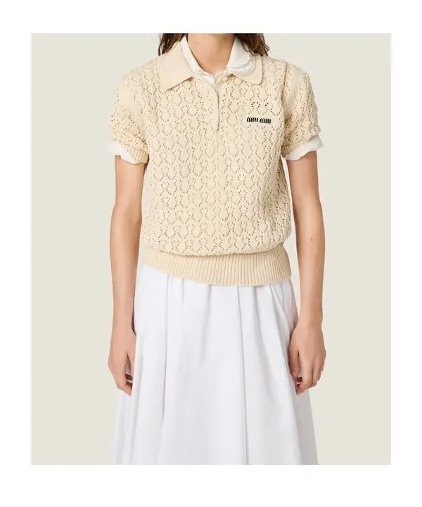 Miu Miu Cotton Crochet Knit Polo Shirt