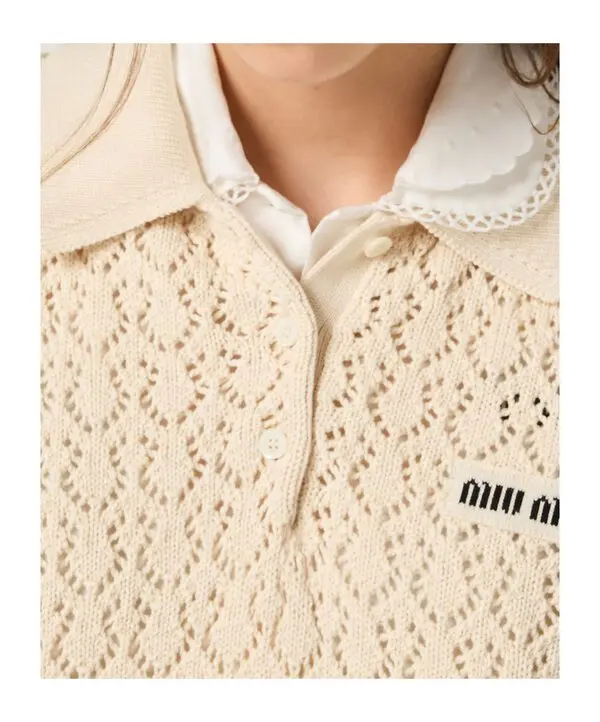 Miu Miu Cotton Crochet Knit Polo Shirt