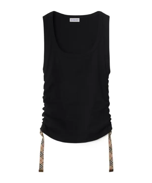 Burberry Ribbed Tank Top With Check Buckle Detail - Black