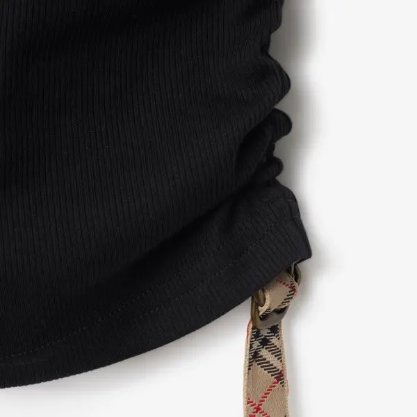 Burberry Ribbed Tank Top With Check Buckle Detail - Black