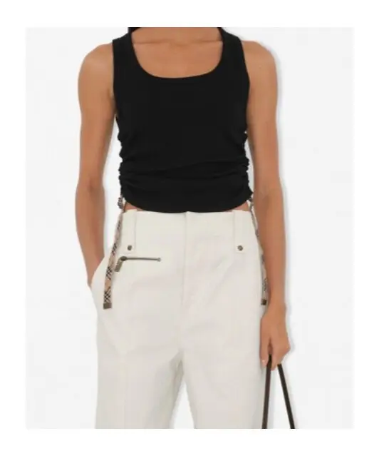 Burberry Ribbed Tank Top With Check Buckle Detail - Black