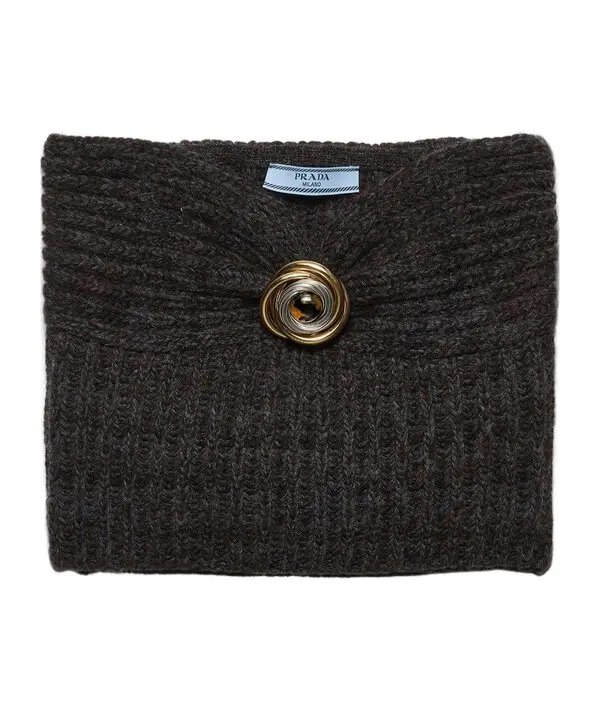 Prada Wool And Cashmere Bandeau Top With Brooch - Black