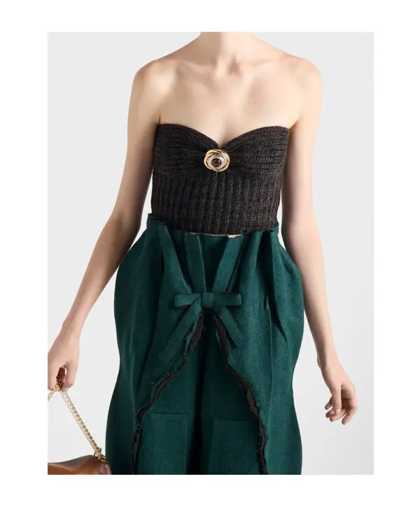 Prada Wool And Cashmere Bandeau Top With Brooch