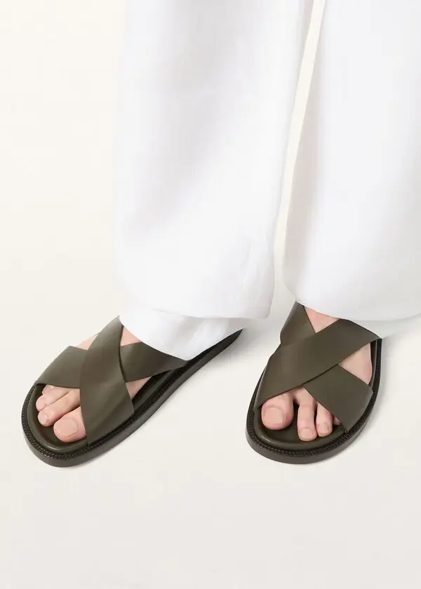 Loro Piana Riviera Slide Walk Sandals - Cedar Green