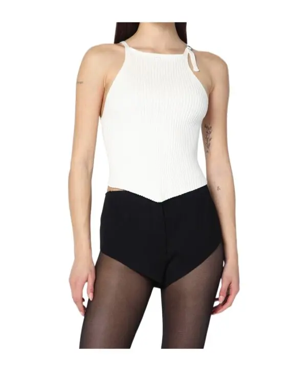 COURREGES Ribbed Top With Asymmetrical Hem And Buckle Detail - White