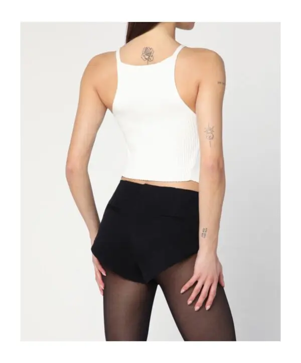 COURREGES Ribbed Top With Asymmetrical Hem And Buckle Detail - White