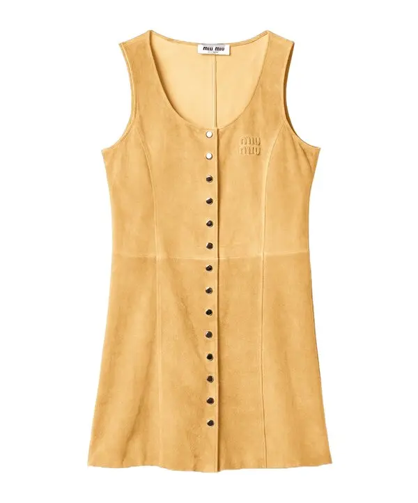 Miu Miu Waxed Suede Button-up Dress - Yellow