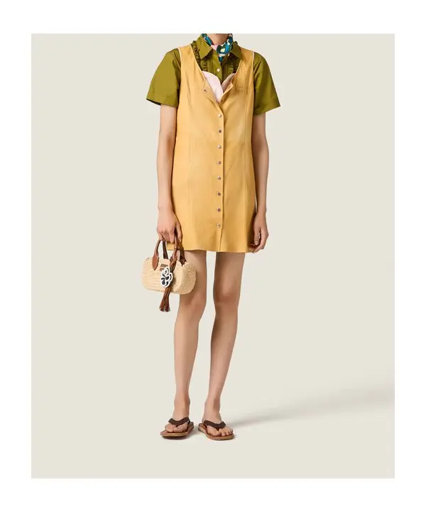 Miu Miu Waxed Suede Button-up Dress - Yellow