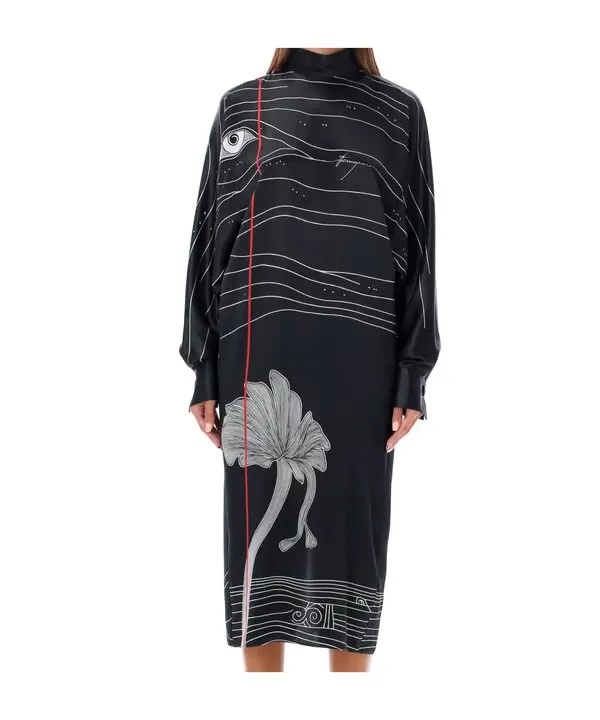 FERRAGAMO High-neck Printed Midi Dress