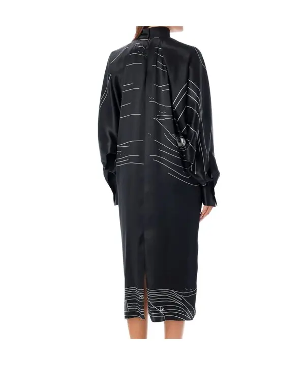 FERRAGAMO High-neck Printed Midi Dress