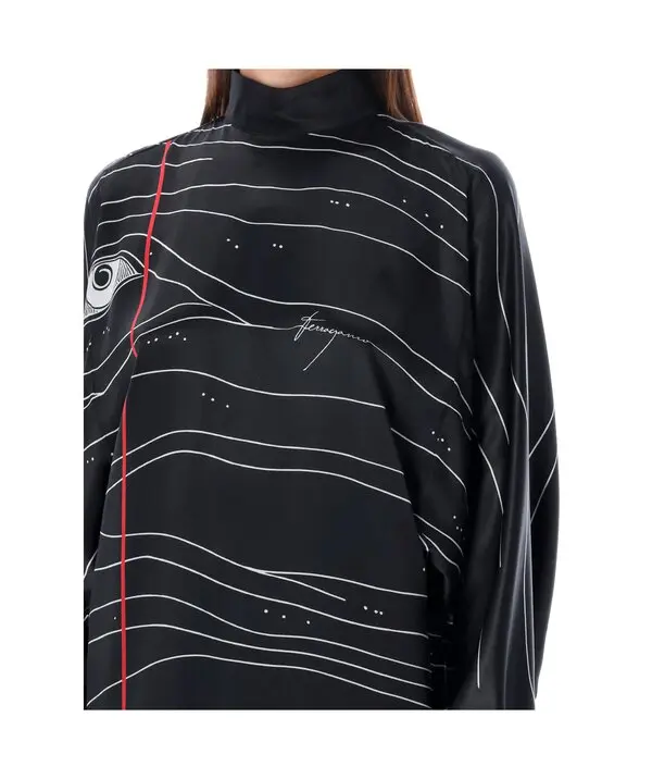 FERRAGAMO High-neck Printed Midi Dress