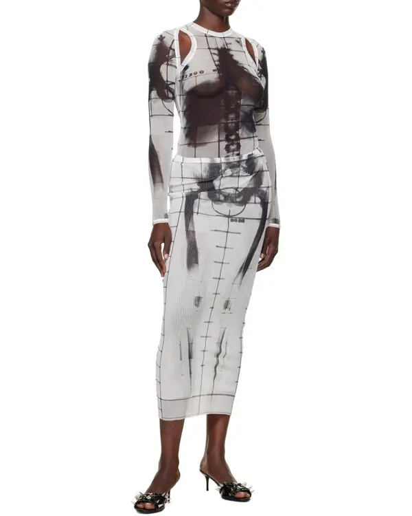 JEAN PAUL GAULTIER Squeletor" Printed Mesh Skirt - Multicolor
