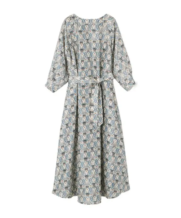 Loro Piana Mina Dress In Silk Shantung With Cardo Veneziano Print - Chalk/deep Lagoon