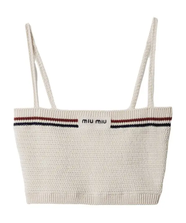 Miu Miu Cropped Knit Top - White