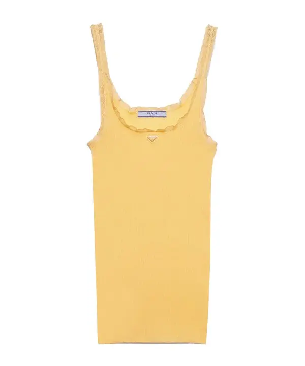 Prada Lace-detailed Ribbed Tank Top