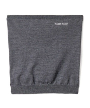 Miu Miu Wool Knit Tube Top With Logo Patch - Slate Ash