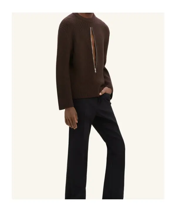 COURREGES Zipped Ribbed Wool Sweater