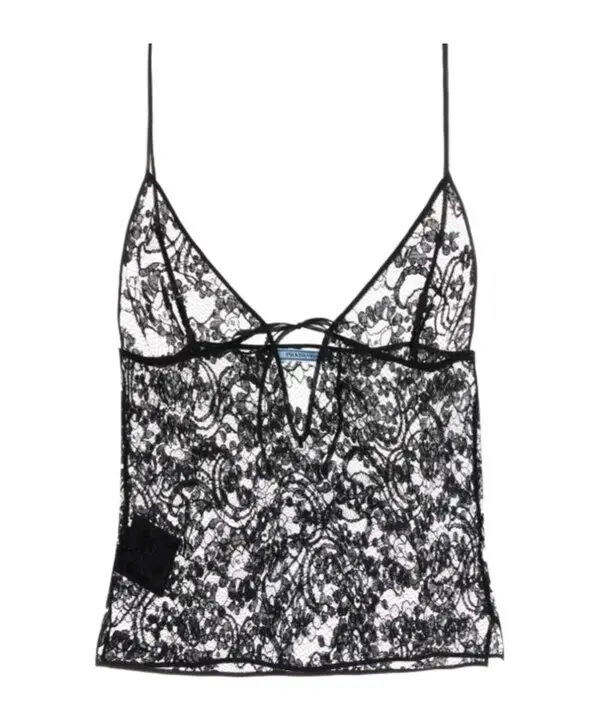 Prada Sleeveless Lace Halter Top - Black