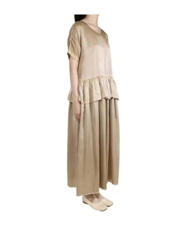 UMA WANG Short Sleeve Layered Maxi Dress - Nude