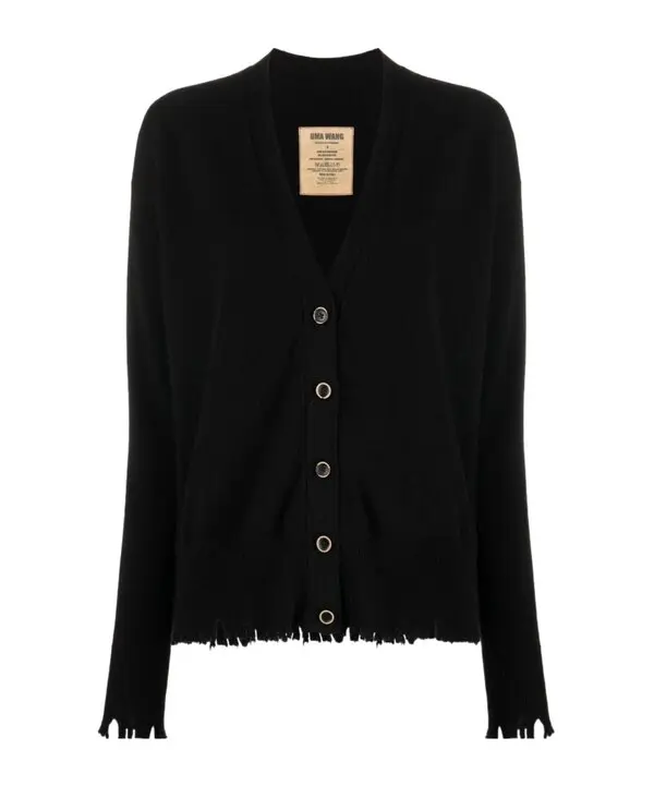 UMA WANG Long Sleeve V-neck Buttoned Sweater - Black