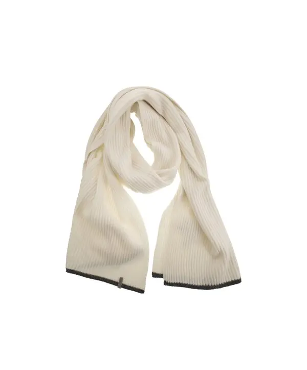 Brunello Cucinelli Logo Tag Ribbed Knit Scarf - White