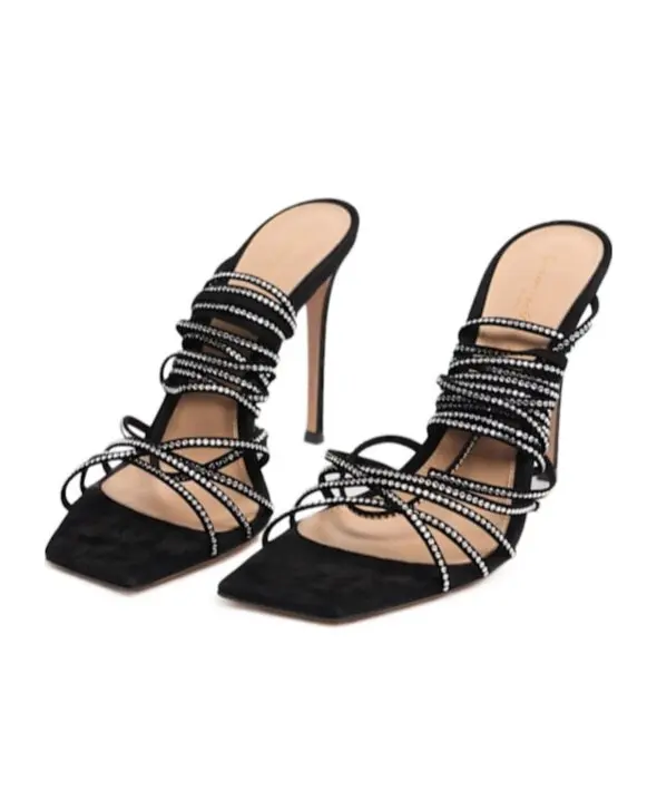 GIANVITO ROSSI Suede Crystal Embellished Sandals