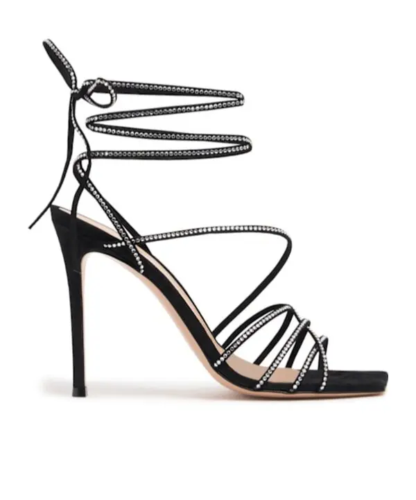 GIANVITO ROSSI Suede Crystal Embellished Sandals