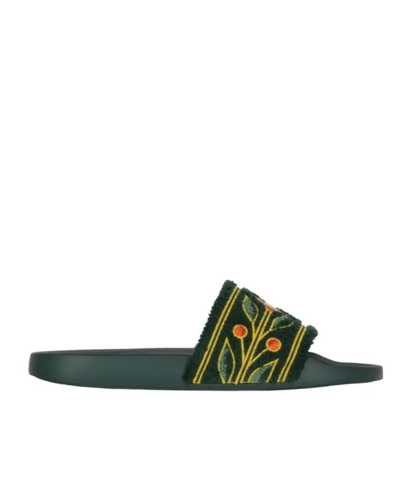 Casablanca Embroidered Terry Cloth Slide Sandals - Green