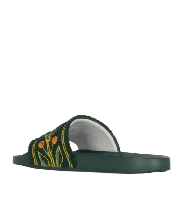 Casablanca Embroidered Terry Cloth Slide Sandals - Green