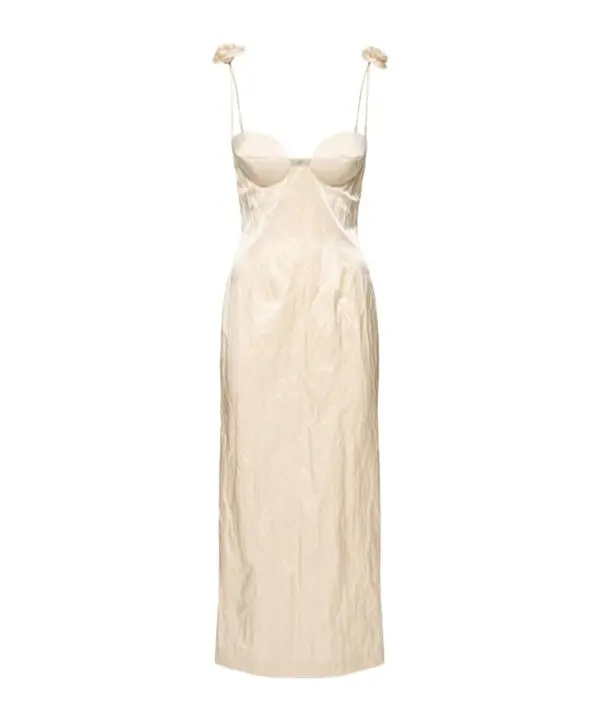 Magda Butrym Cotton Blend Midi Dress With Flower Appliqués