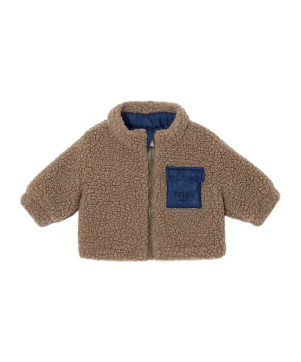 Fendi Teddy Bear Fleece Jacket With Embroidered Ff Logo - Beige
