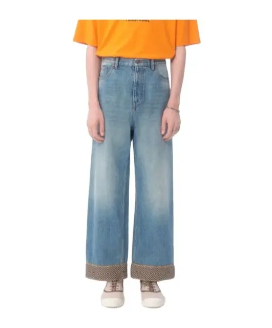 Valentino Garavani Logo Patch Wide Leg Jeans