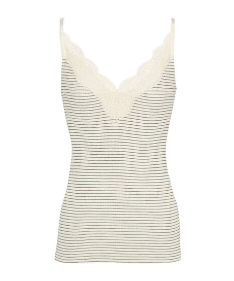 Saint Laurent Ribbed Wool And Silk Lace Trimmed Tank Top - White