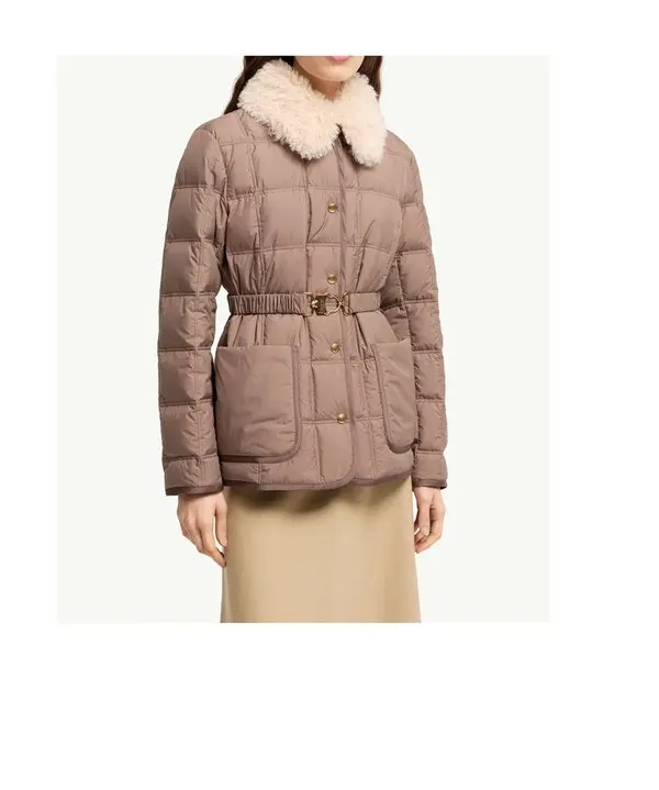 Moncler Cygnes Belted Short Down Jacket - Brown