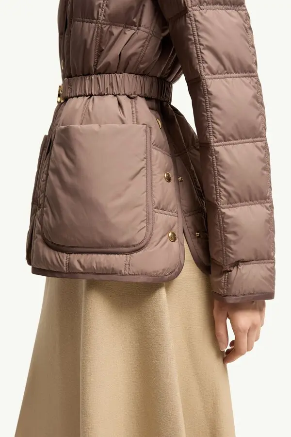 Moncler Cygnes Belted Short Down Jacket - Brown