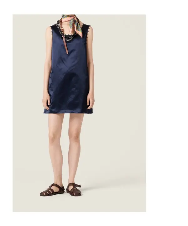 Miu Miu Satin Mini Dress With Embroidered Accents