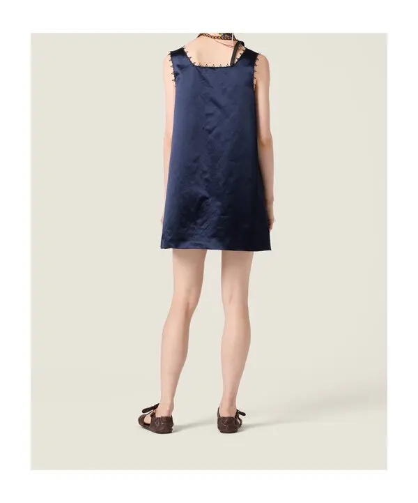 Miu Miu Satin Mini Dress With Embroidered Accents