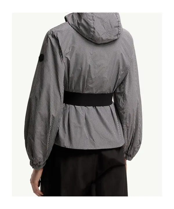 Moncler Rythme Belted Short Jacket With Gingham Checks