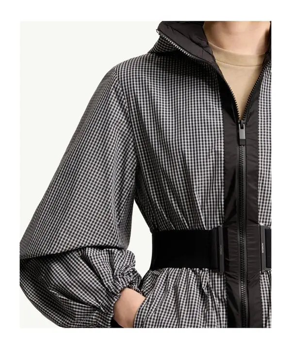 Moncler Rythme Belted Short Jacket With Gingham Checks