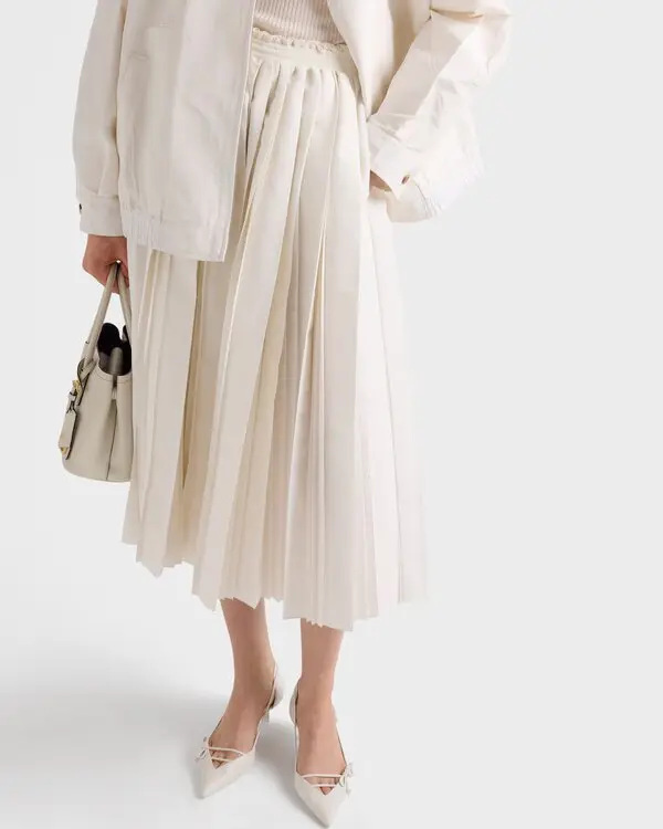 Prada Pleated Silk Faille Midi Skirt